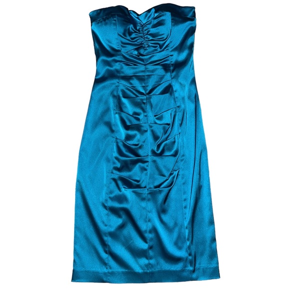 Cache | Dresses | Cach Blue Satin Bodycon Strapless Dress | Poshmark